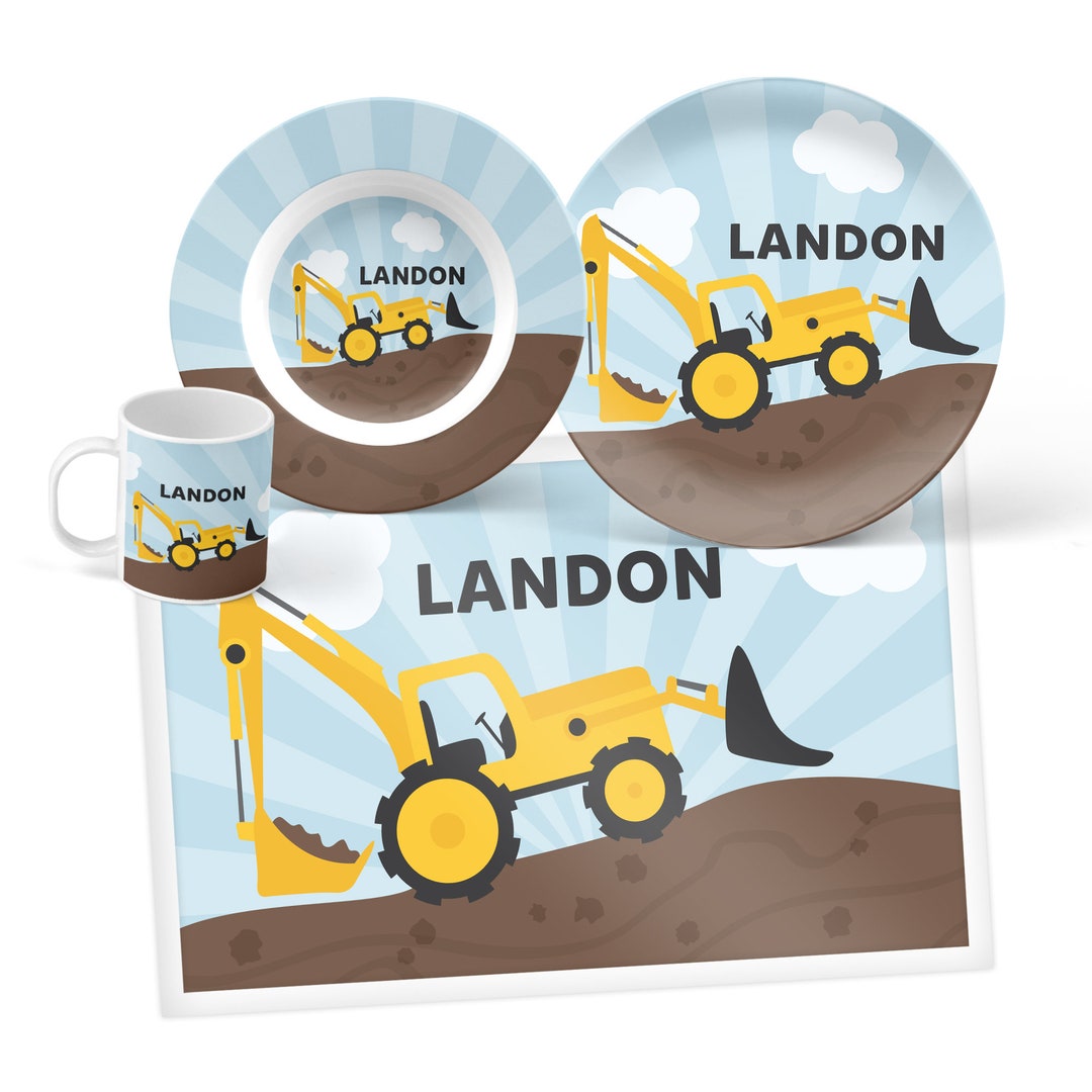 Personalized Construction Mealtime Set - Custom Dinnerware for Kids ...
