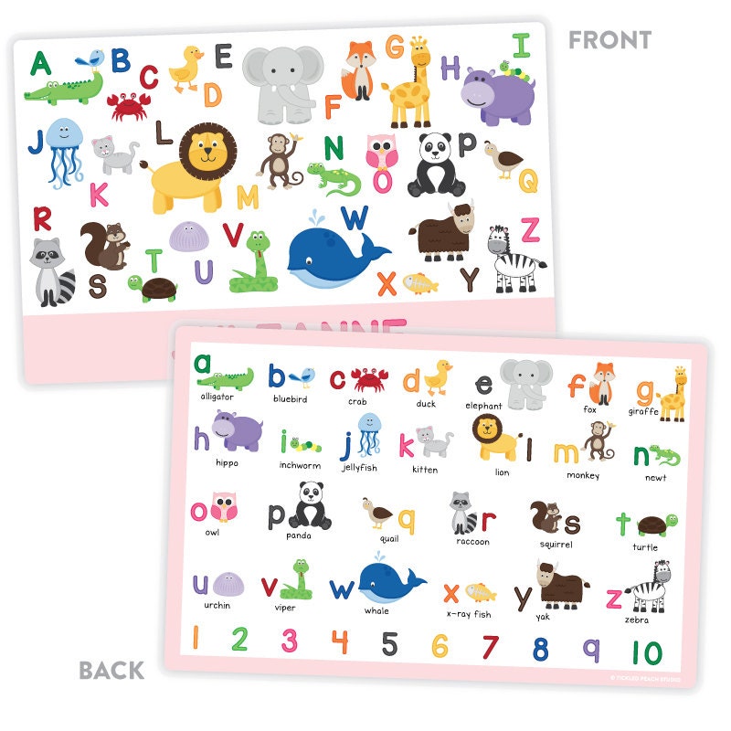 Personalized Animal Alphabet Placemat - Kids Double-sided Laminated ...
