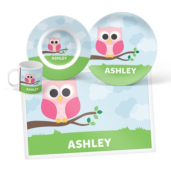 Owl Plate, Bowl, Mug or Placemat - Personalized Owl Dinnerware Set ...
