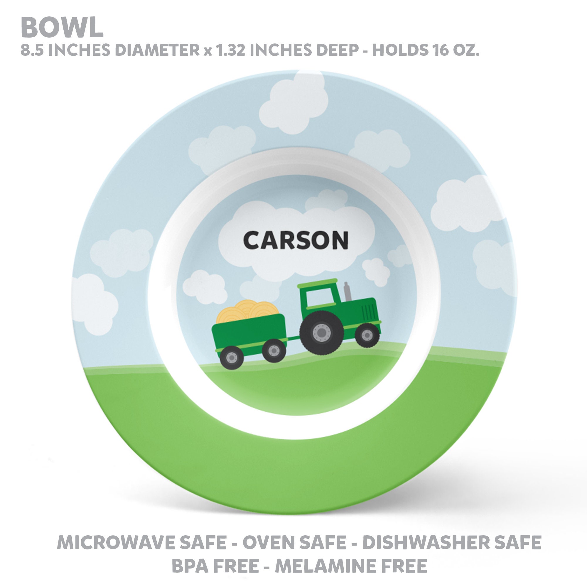 Personalized Tractor Mealtime Set - Custom Dinnerware for Kids ...