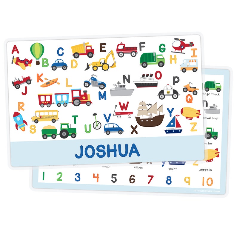 Personalized Transportation Alphabet Placemat - Kids Double-sided ...