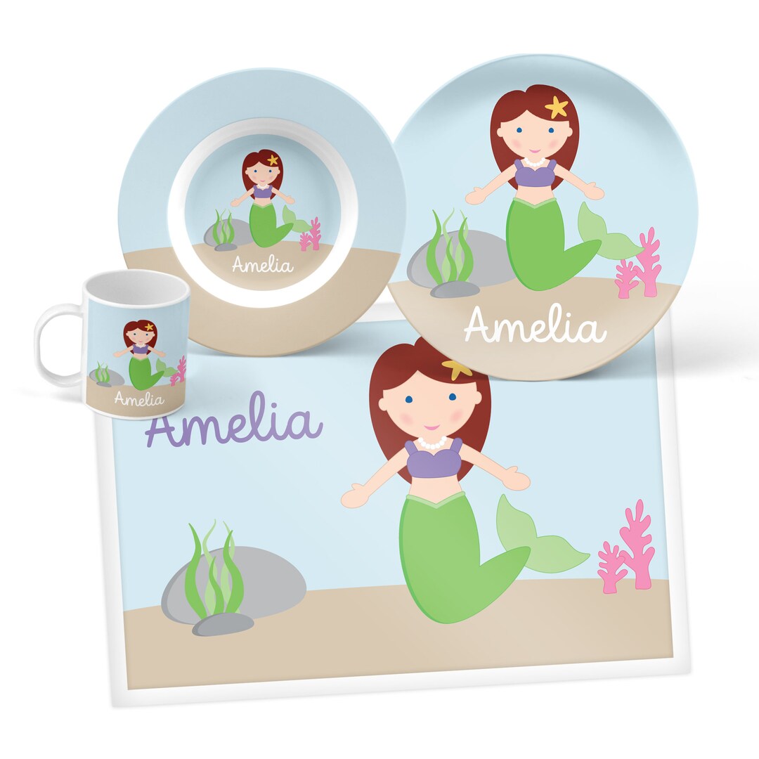 Personalized Mermaid Mealtime Set - Custom Dinnerware for Kids ...