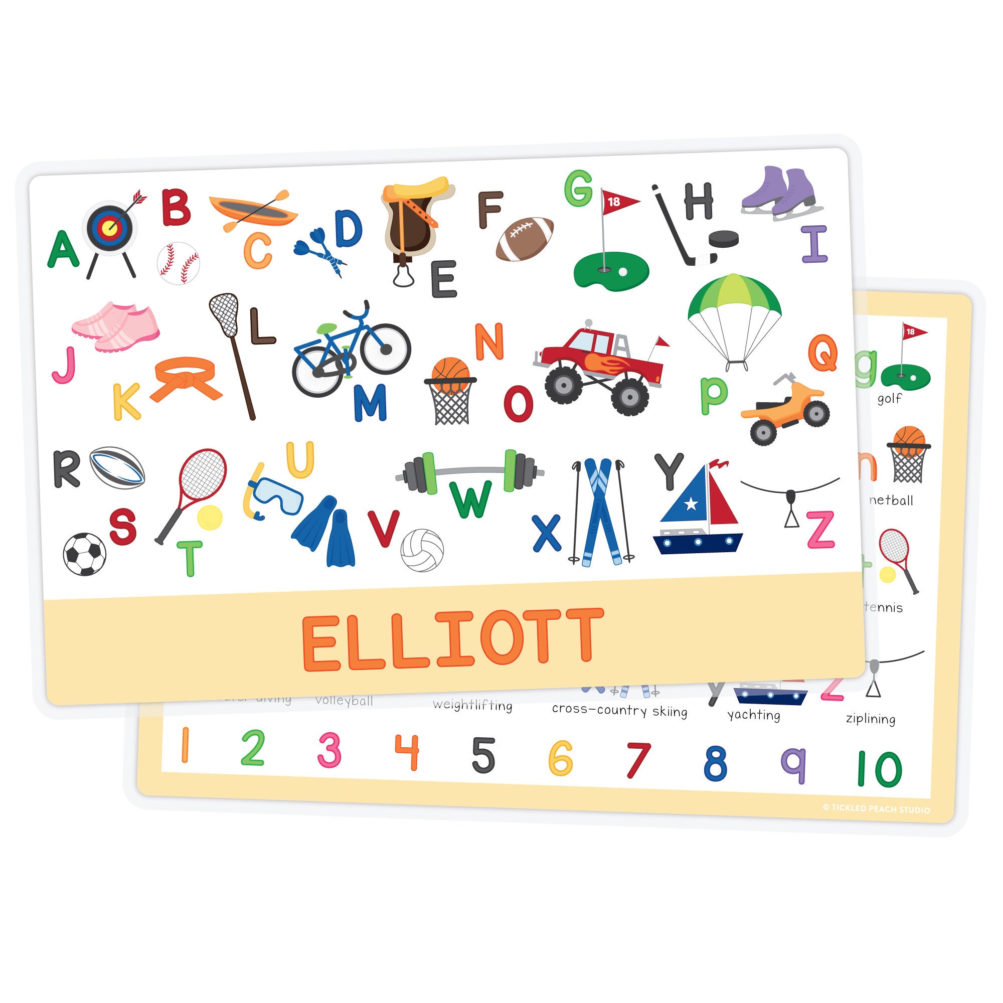 Personalized Sports Alphabet Placemat - Kids Double-sided Laminated ...