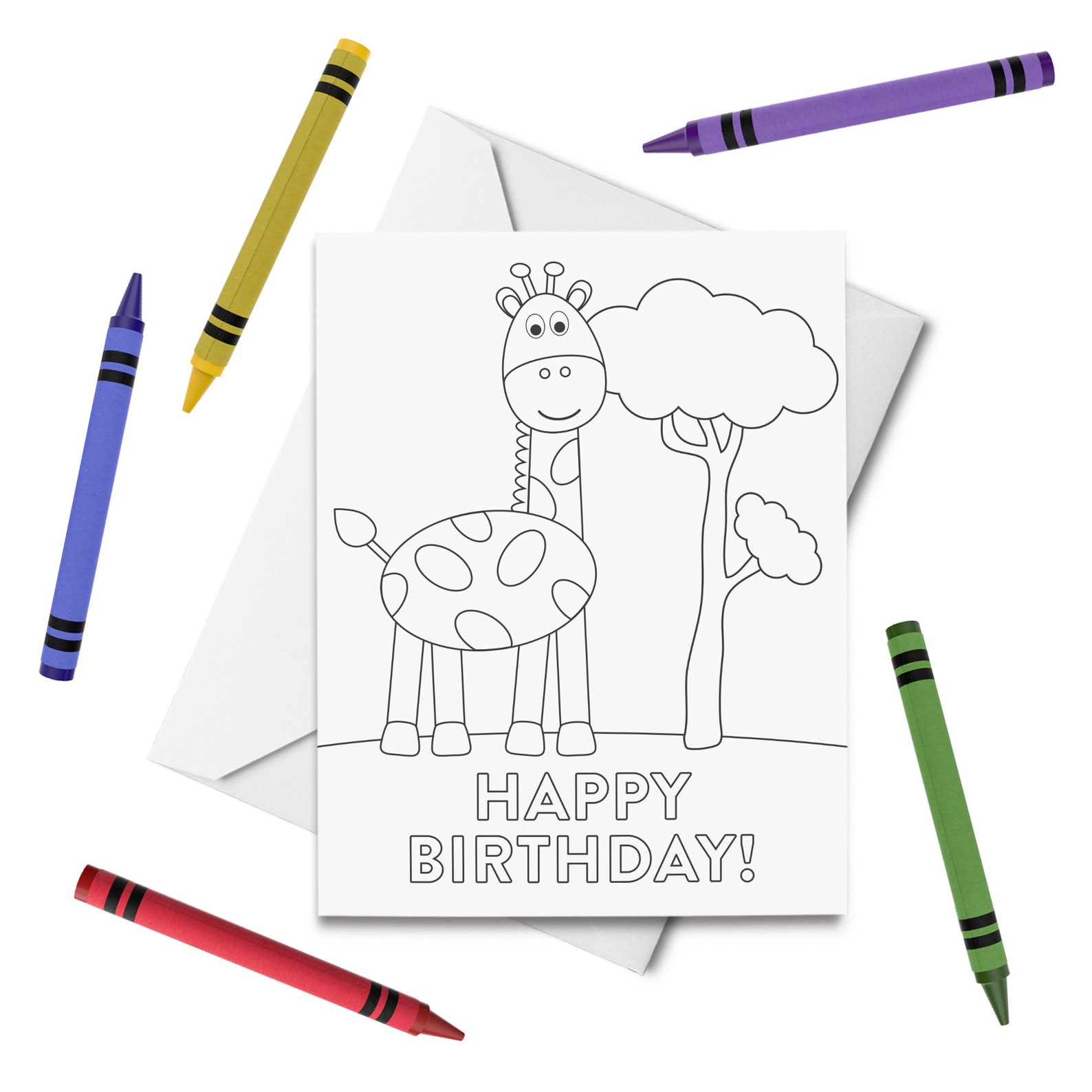 PRINTABLE Happy Birthday Coloring Card Giraffe Birthday Card - Etsy