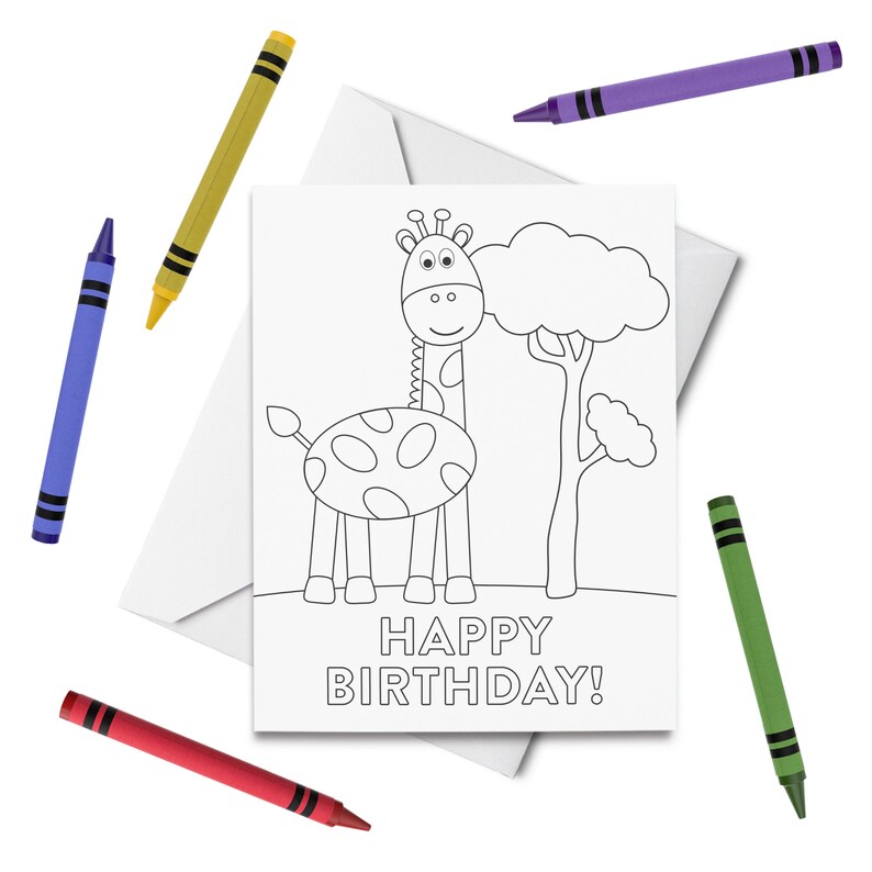 PRINTABLE Happy Birthday Coloring Card Giraffe Birthday Card | Etsy