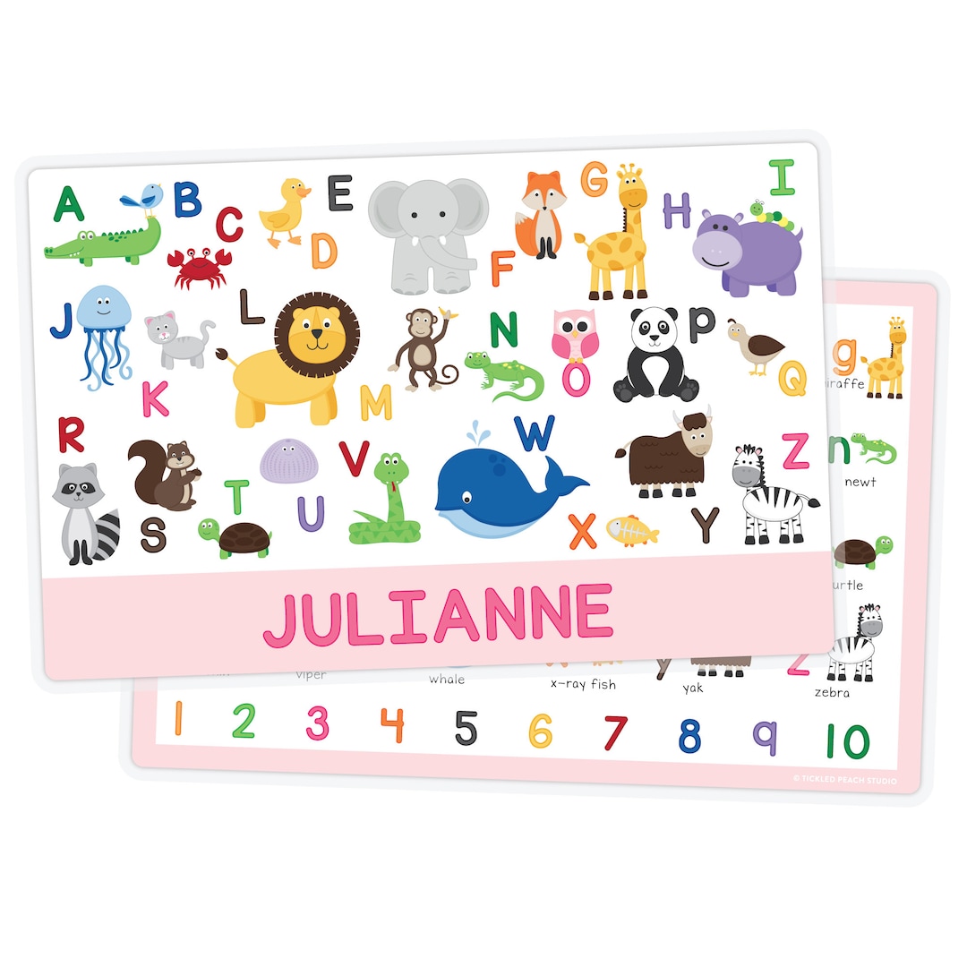 Personalized Animal Alphabet Placemat - Kids Double-sided Laminated ...
