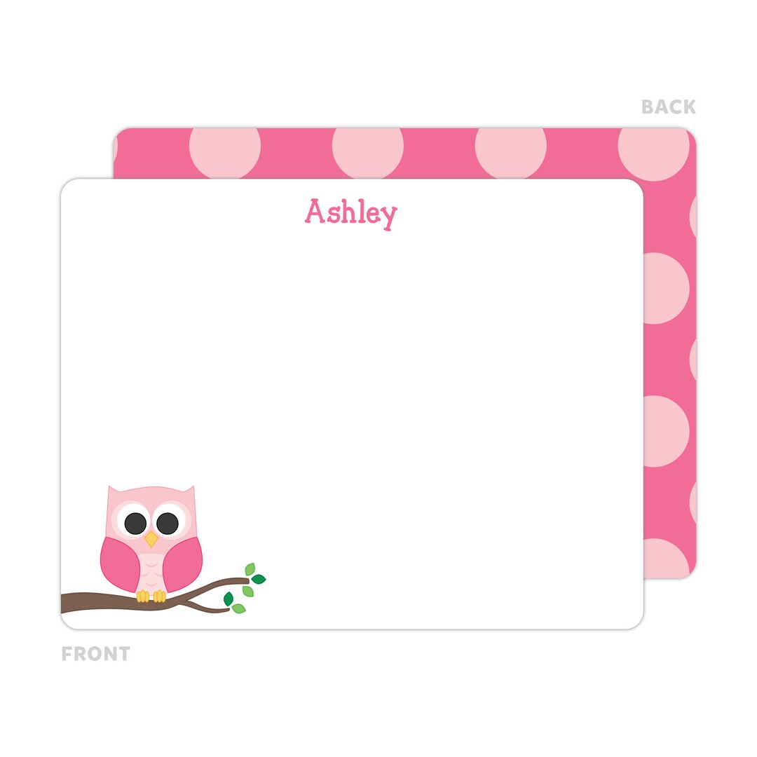 Owl Stationery, Owl Note Cards, Personalized Flat Note Cards for Kids ...