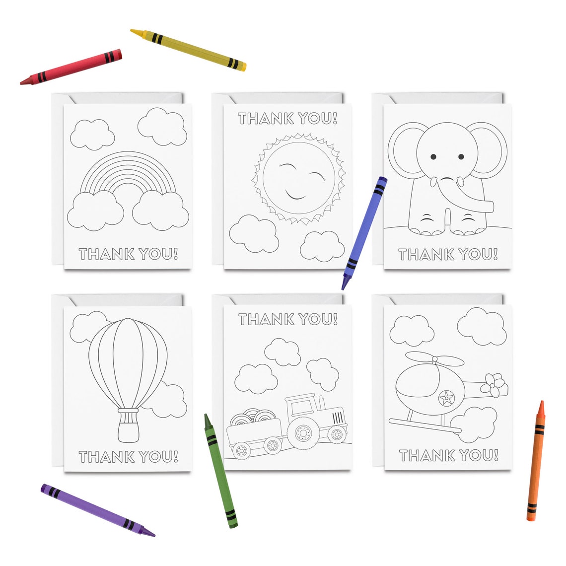 PRINTABLE Thank You Coloring Cards 6 Thank You Cards for | Etsy