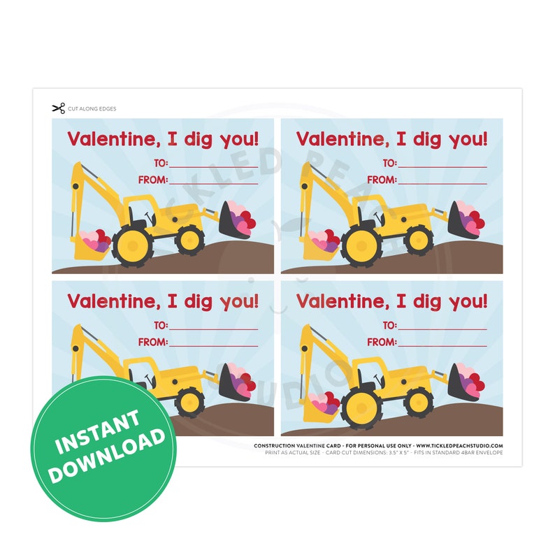 PRINTABLE Valentine for Kids, Construction Classroom Valentine ...