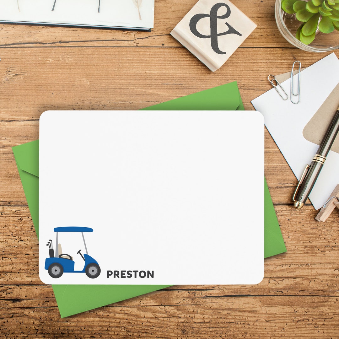 Golf Cart Stationery, Golf Cart Note Cards, Personalized Flat Notecards ...