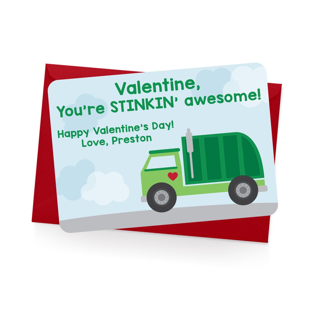 Garbage Truck Valentine Cards for Kids - You're Stinkin' Awesome ...