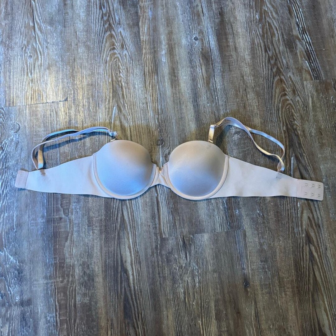 Victoria’s Secret 34B Light Blue Bra Lace Trim Pink Rose Accent Push-up ...