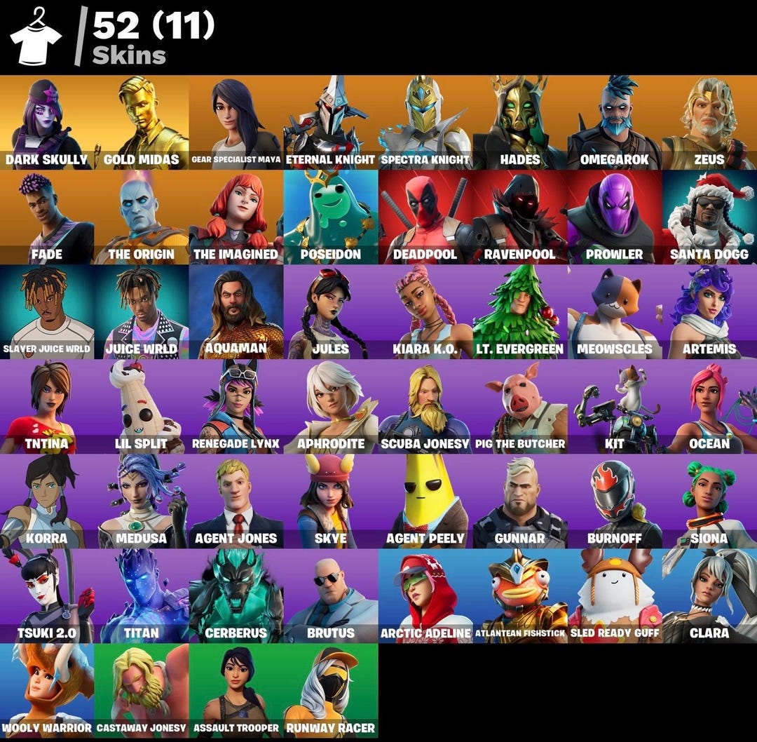 FN 52 Skins , 131 Backpacks , 79 Emotes , 110 Pickaxes , Dark Skully ...