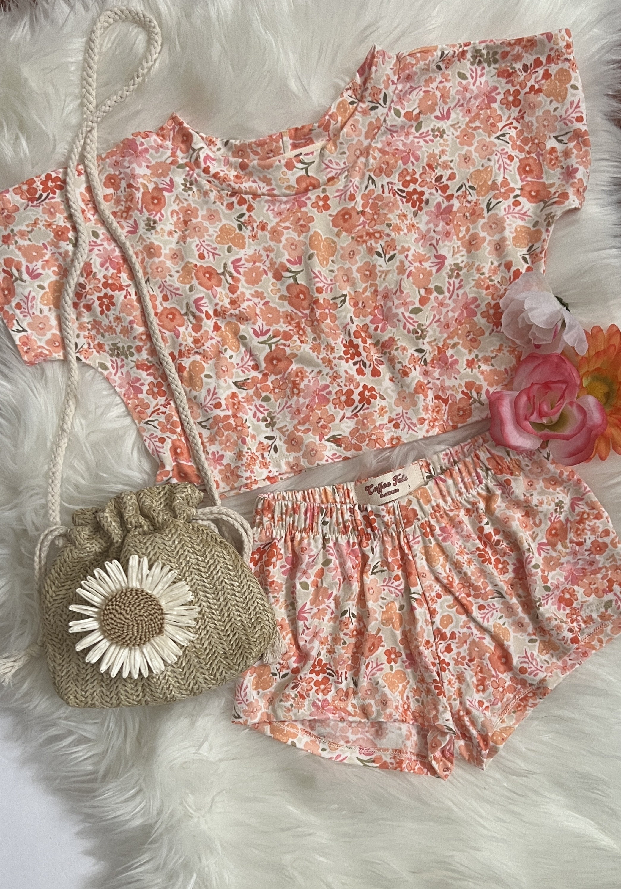 NEW Girls Peaches and Cream Floral Tee and Shorts Set, Crop Tee, Breezy ...