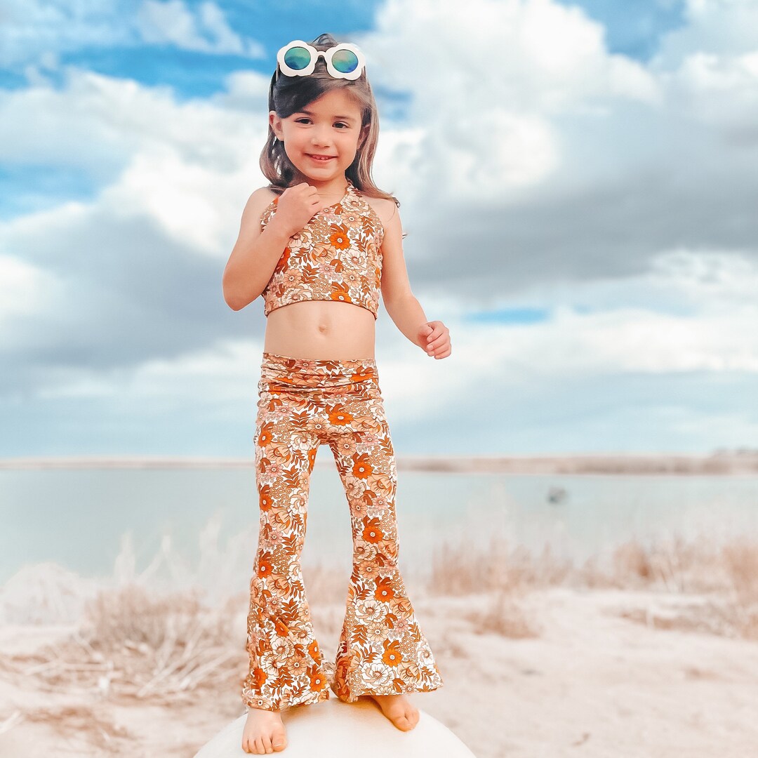 Girls Funky Floral Field Halter and Bell Bottom Set, Halter Set, Halter ...