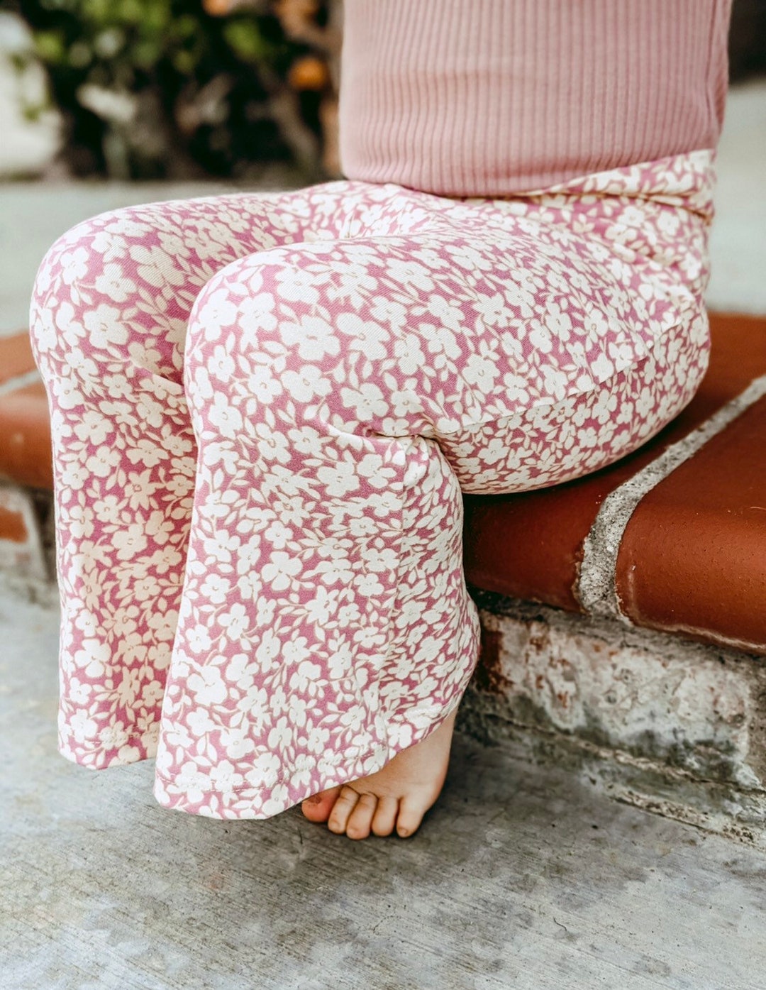 Mauve Floral Bell Bottoms Knit Bells Girls Bell Bottoms - Etsy