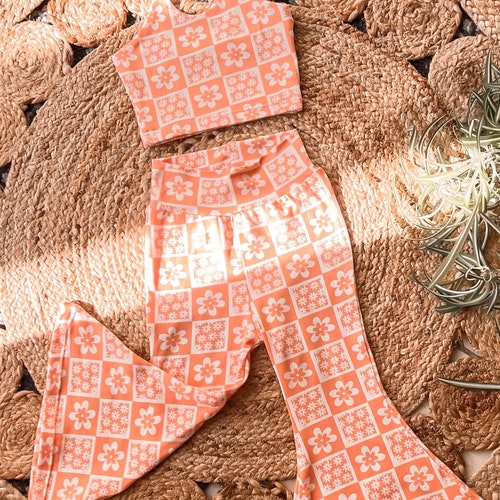 Girls Peach Daisy Floral Halter and Bell Bottom Set Halter - Etsy