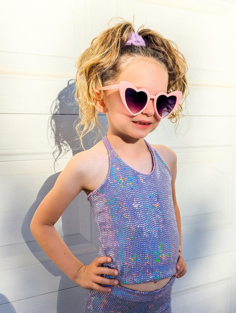 Lavender Sparkly Bell Bottoms: Retro Shimmer Knit Pants and Halter Set ...