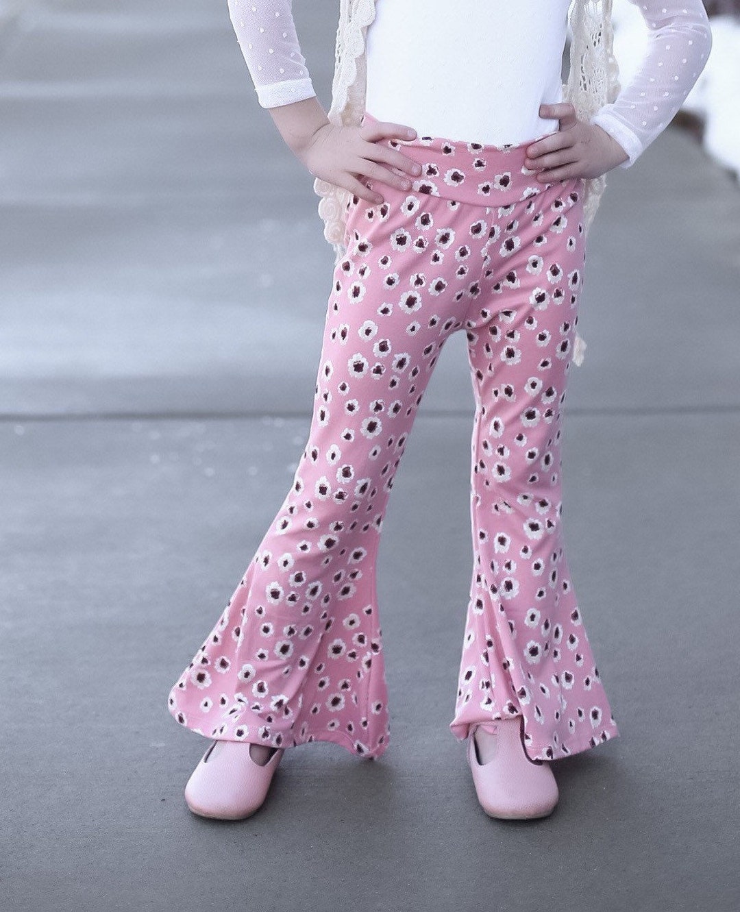 Pink Floral Knit Bell Bottoms: Baby Toddler Boho Pants - Etsy