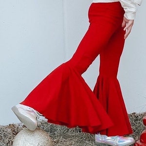Solid Red Bell Bottoms, Flared Pants, Retro Bell Bottoms, Knit Bells ...