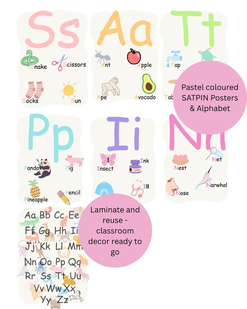 Editable SATPIN Phonics Bundle Canva | Flashcards, Tracing, Games ...