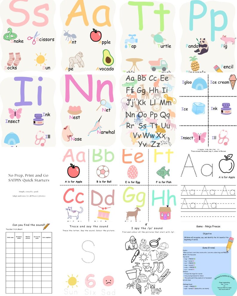 Editable SATPIN Phonics Bundle Canva | No Prep | SATPIN Activities ...
