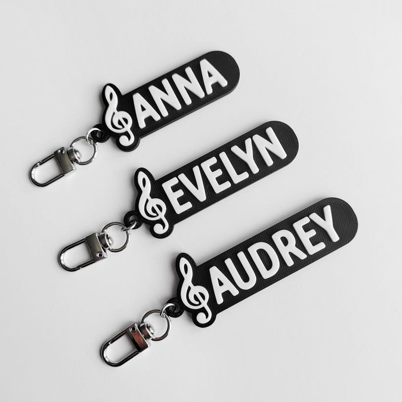 Custom Treble Clef Name Keychain, 3D Printed Music Bag Tag ...