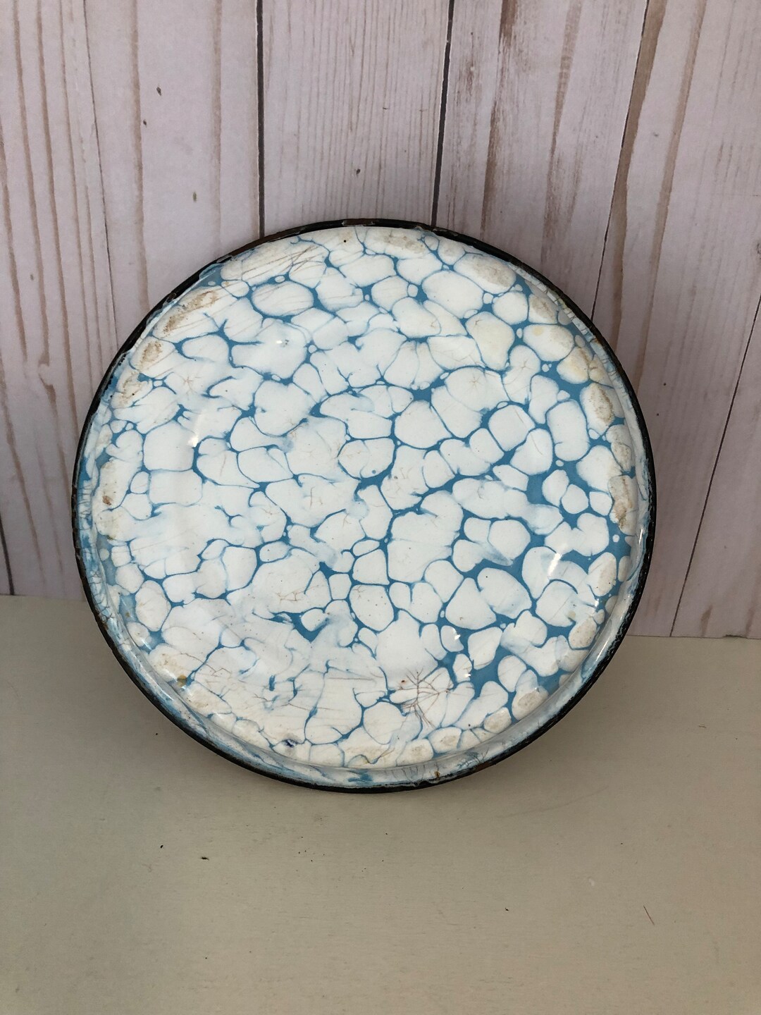 Vintage Light Blue and White Swirl Enamel Pan, Rustic Kitchen ...