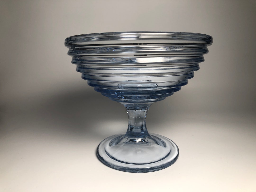 Vintage Anchor Hocking Blue Manhattan Glass Compote Pedestal Bowl - Etsy