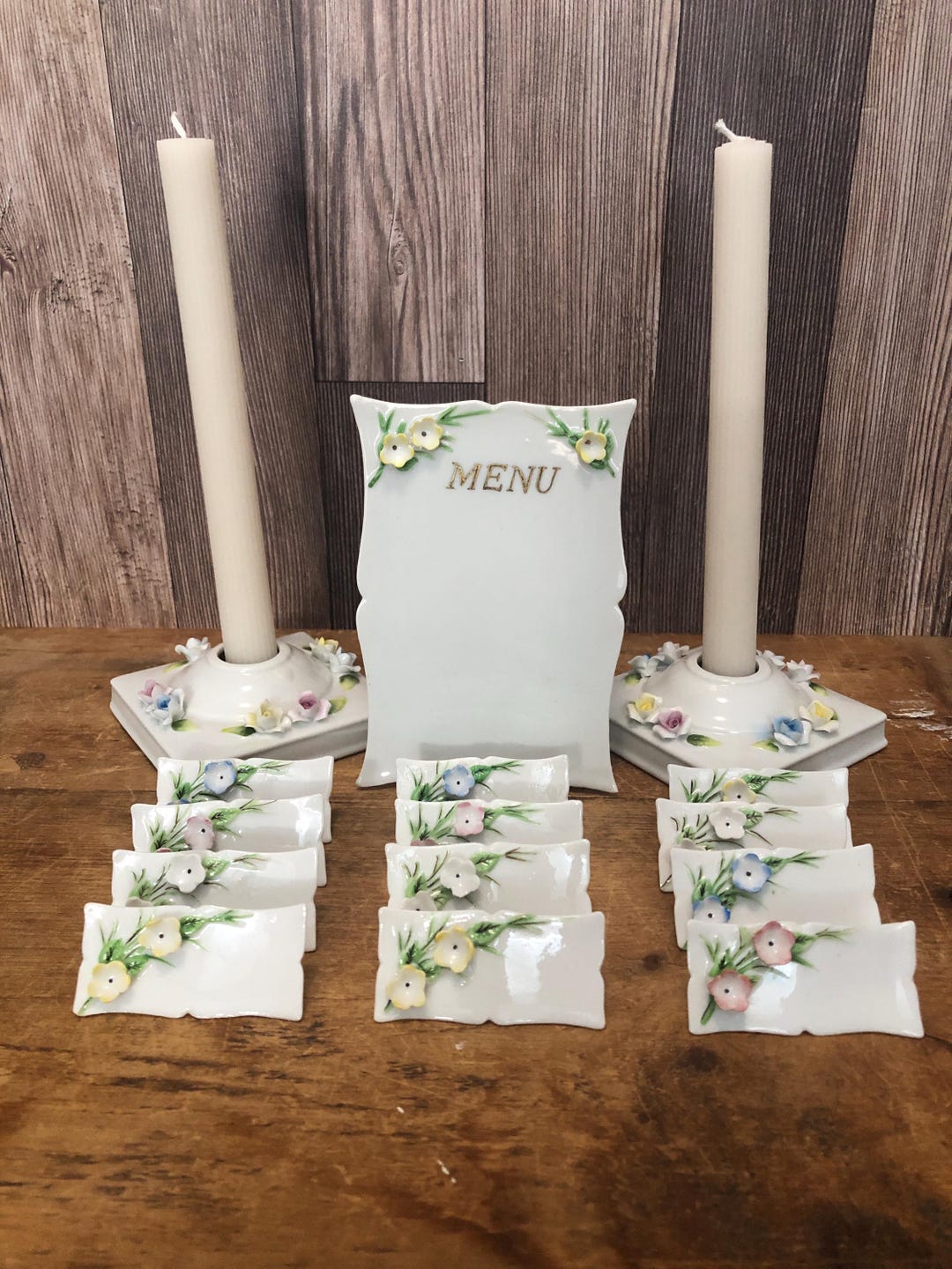 Vintage Japan Porcelain Menu Board - Placecards and Candleholders ...