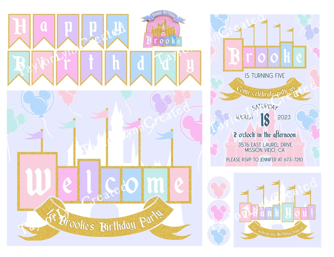 Custom Printable Disneyland Birthday Party Bundle Invitations, Welcome ...