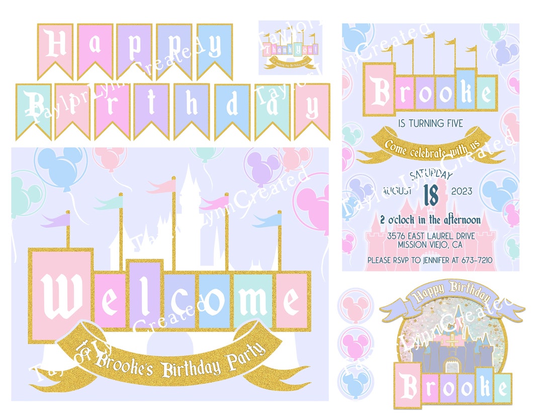 Custom Printable Disneyland Birthday Party Bundle - Invitations ...