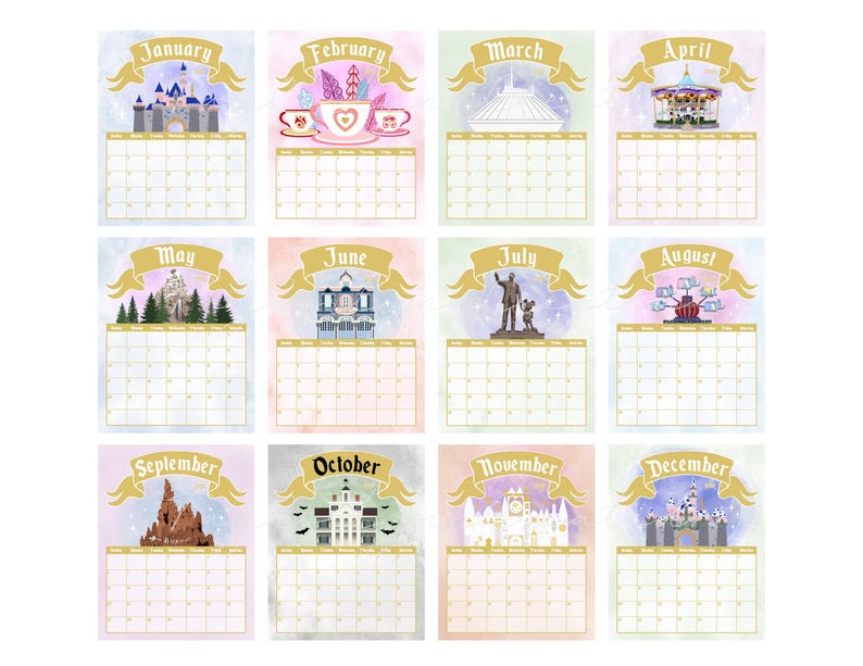 Magical Disneyland Attractions Inspired Calendar - Blank and 2026 - Etsy