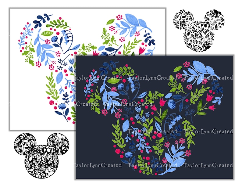Floral Mickey Mouse Printable and SVG Bundle - Etsy