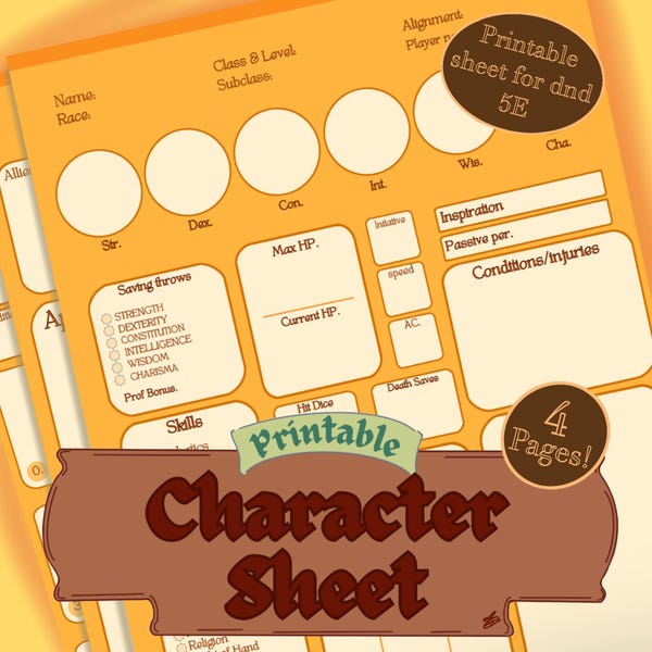Orange Character Sheet - Etsy UK