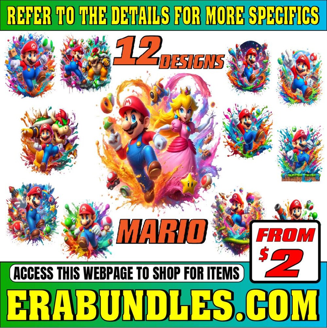 12 PNG Super Mario Splash and Watercolor Digital Design PNG File for ...