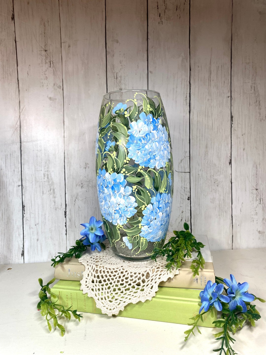 Free Shipping Hand Painted Blue Hydrangea Large Vase Personalizable ...