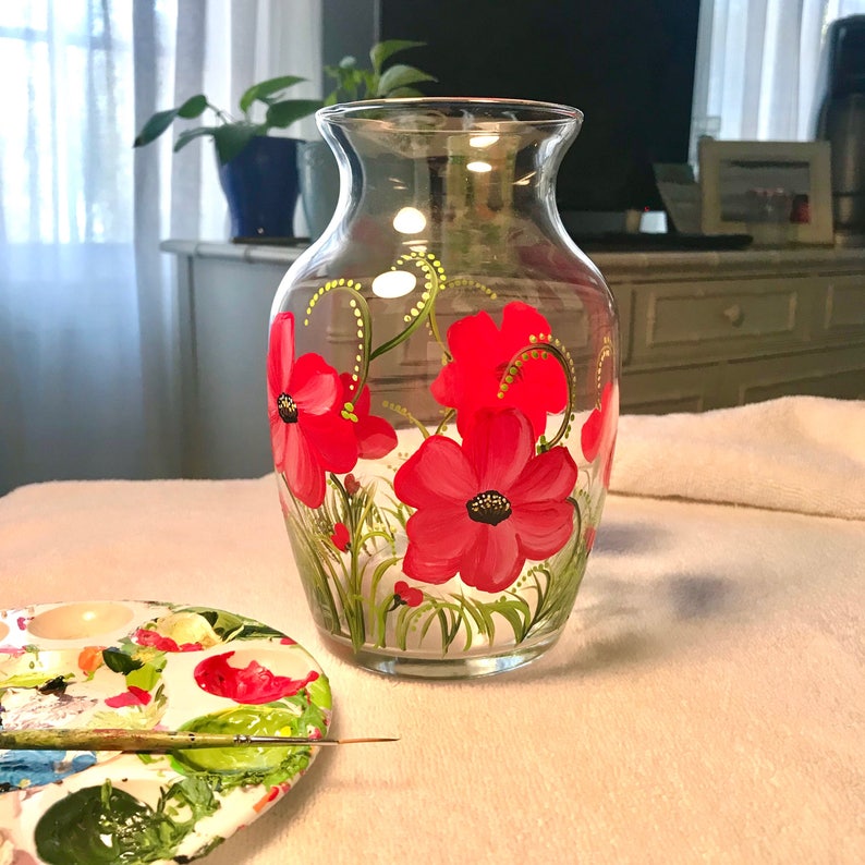 Free Shipping on Poppies Hand Painted Pretty Vase - Etsy