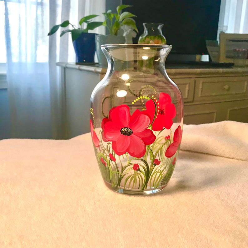 Free Shipping on Poppies Hand Painted Pretty Vase - Etsy