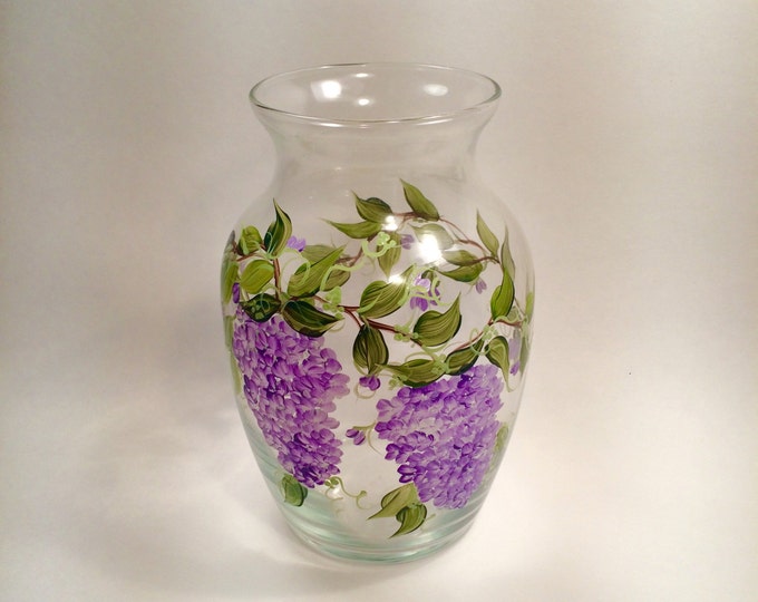 Hand Painted Lilacs on Glass Vase Personalizable for Special Occasions ...