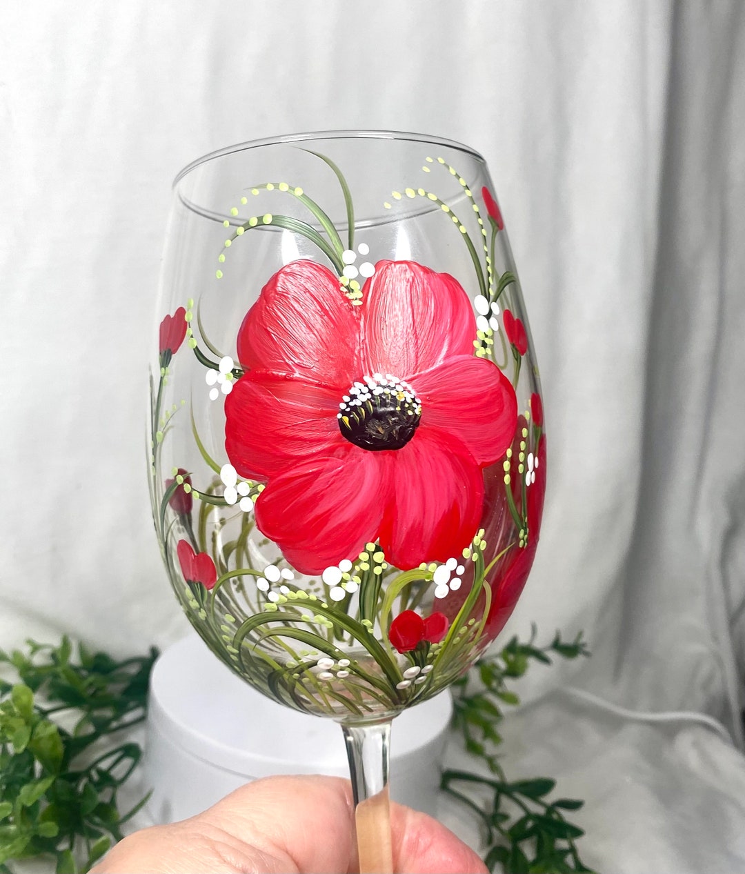 Pretty Poppy Tall Wine Glass Personalizable Gift Love Poppies Wedding ...