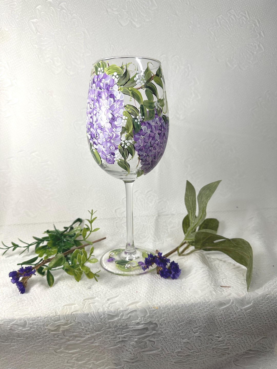 Lovely Lilacs Hand Painted on Wine Glass Personalizable Gifts Birthday ...