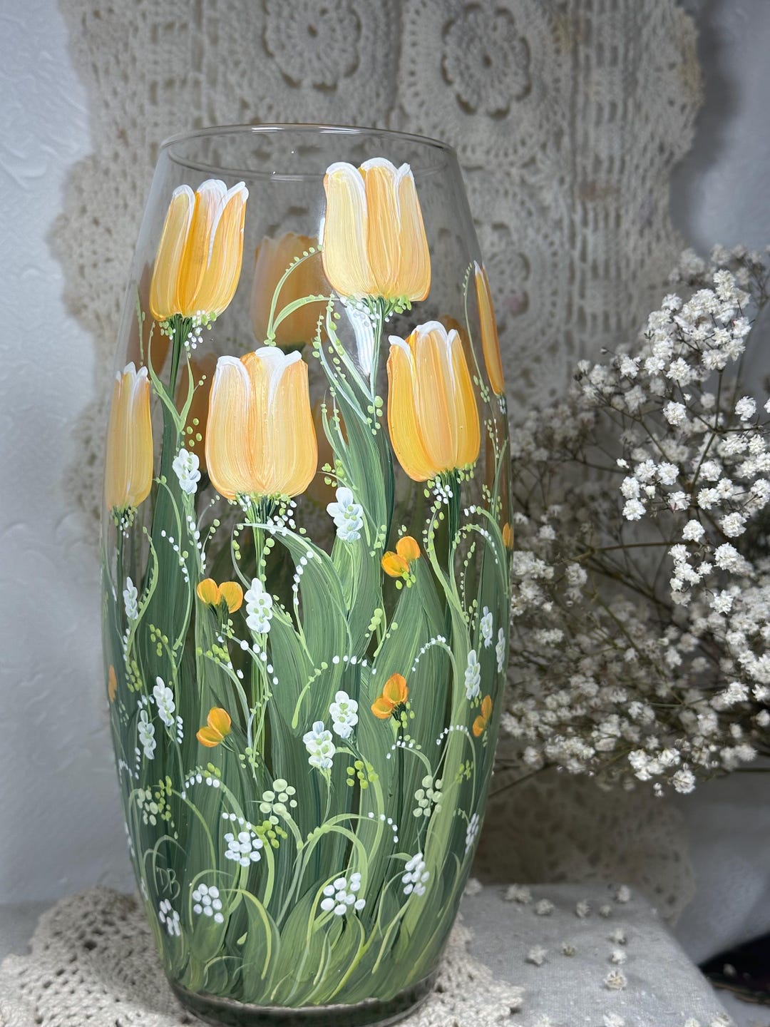 Tulip Gorgeous Handpainted Vase Personalizable Gift Weddings Birthdays ...