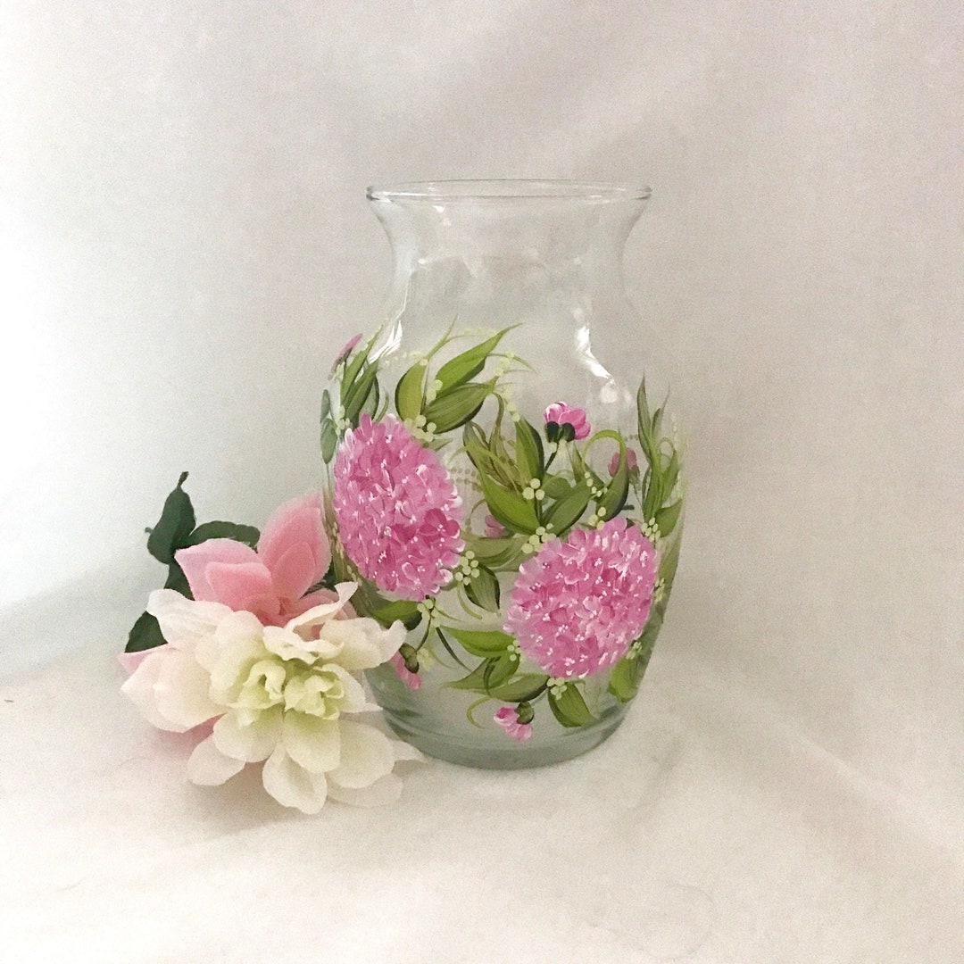 Hand Painted Pink Hydrangea Vase: Personalizable Floral Decor - Etsy