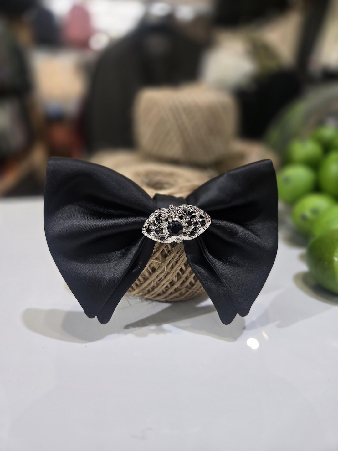 Long Bow Tie (tom Ford Style) With Brooch – Butterfly Bowtie – (black ...