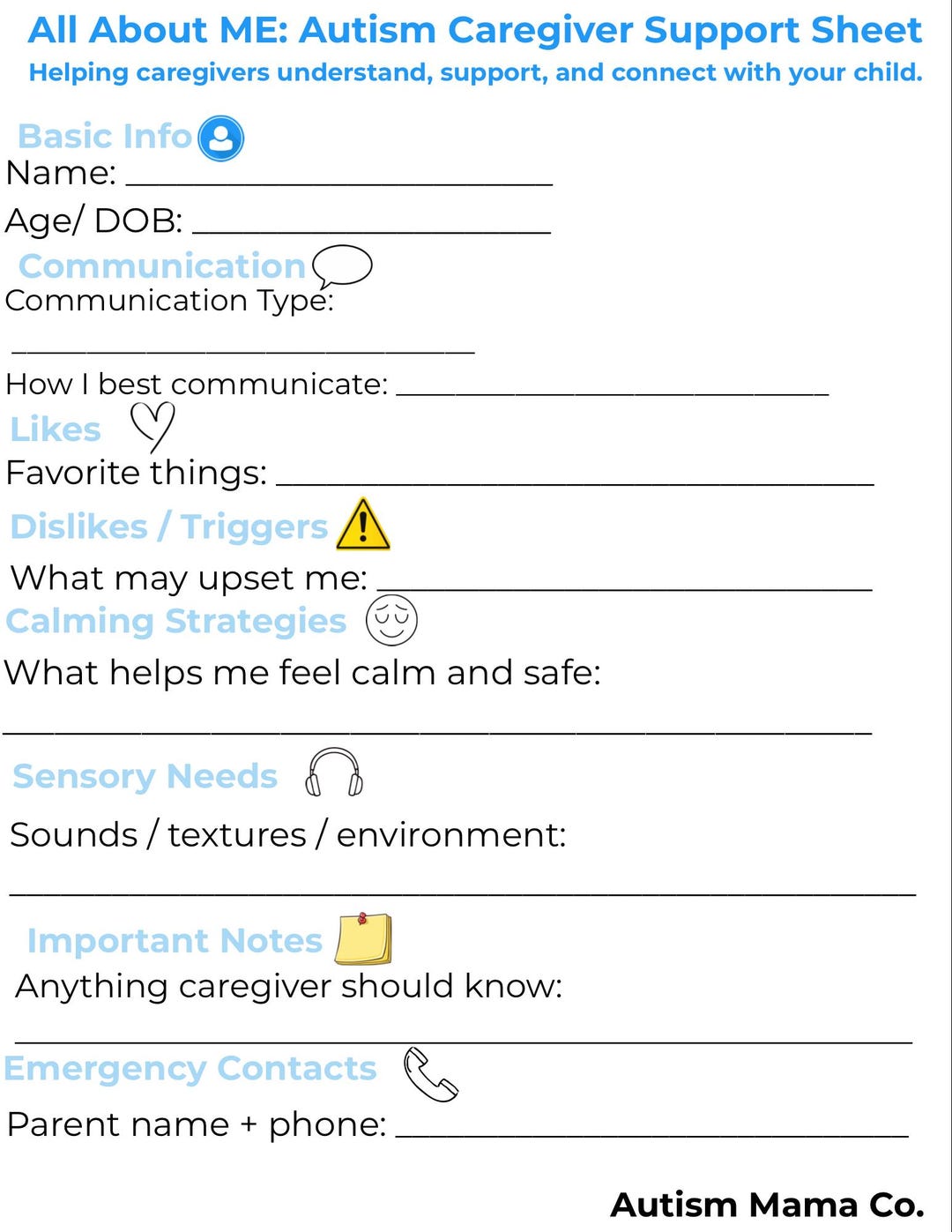 Autism Caregiver Communication Toolkit | 2 Page Printable | Special ...