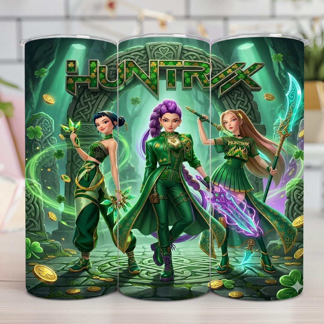 Lucky Hunter Girls St. Patrick’s Day Tumbler Wrap PNG, Green Fantasy ...