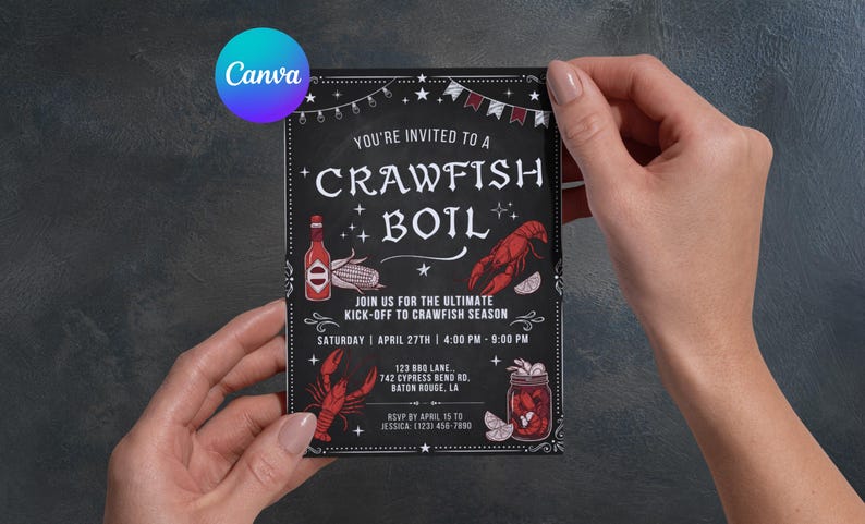 Editable Crawfish Boil Invitation | Chalkboard Seafood Party Template ...