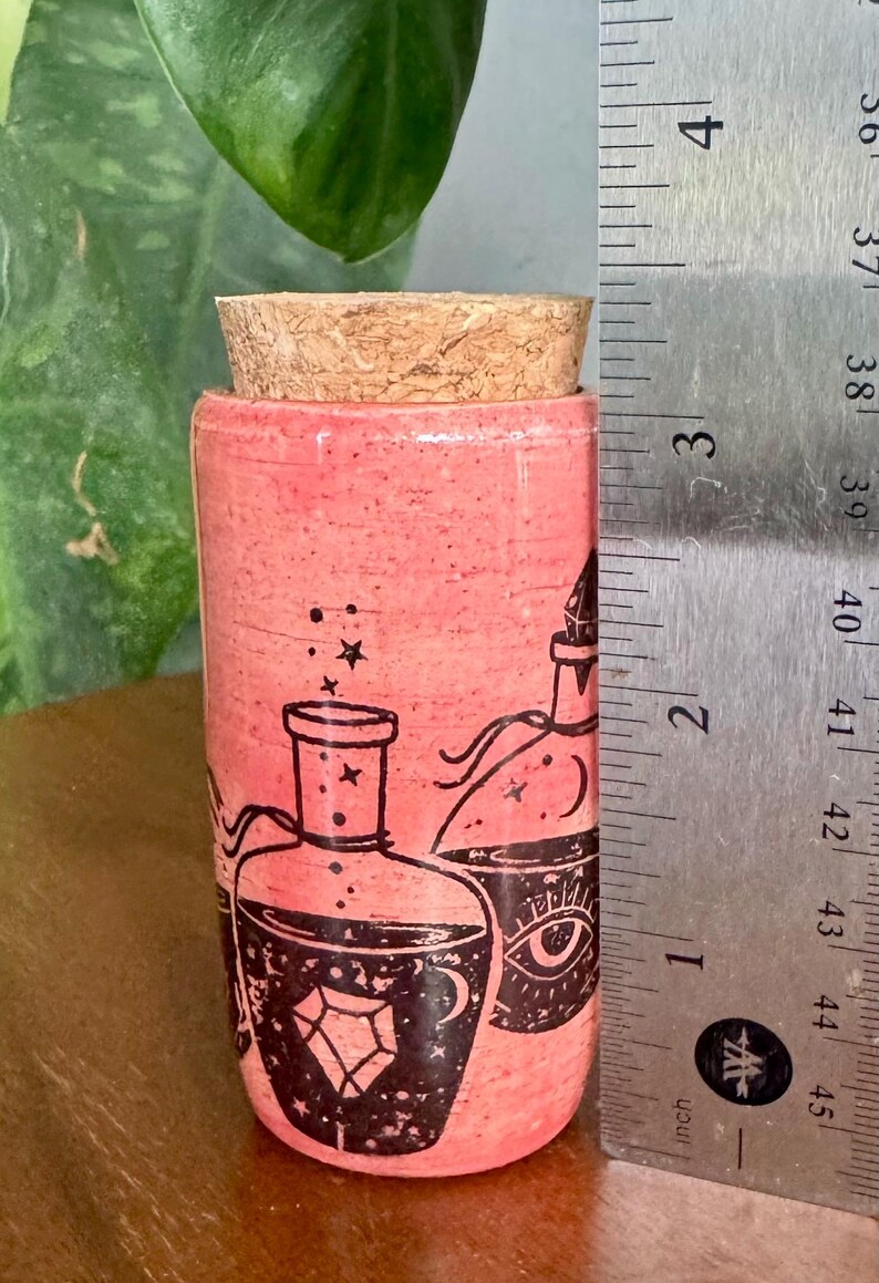 Handcrafted Ceramic Apothecary Jar With Cork Lid: Cranberry Pink Potion ...