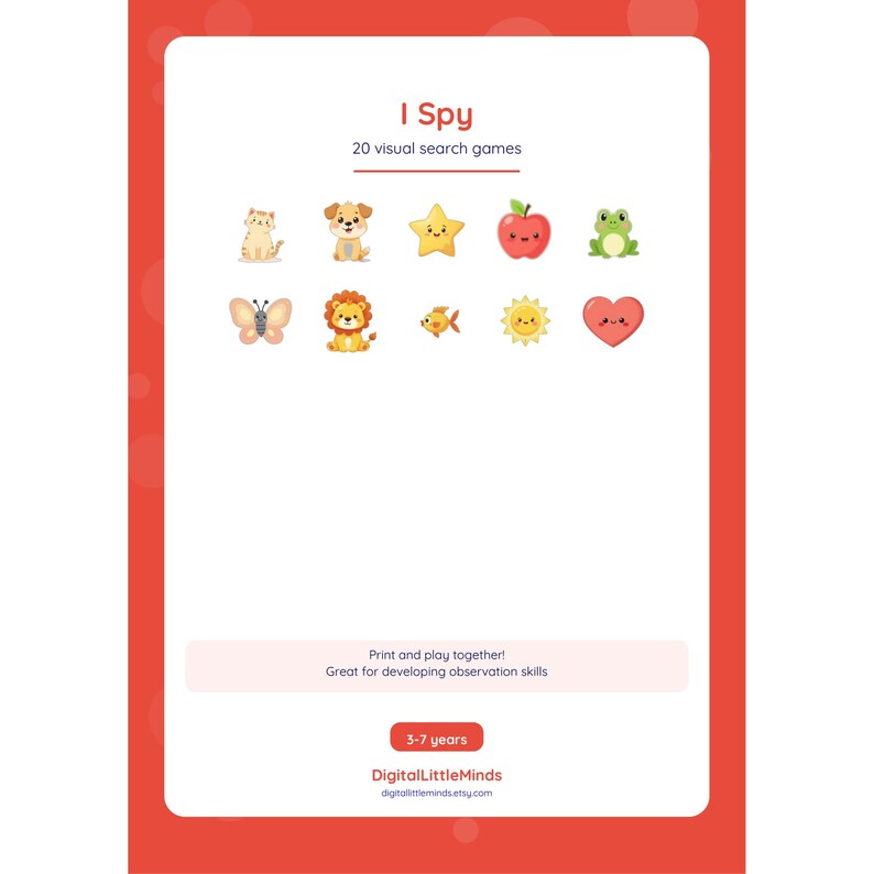 I Spy Game | 20 Observation Games | Kawaii Illustrations | PDF ...